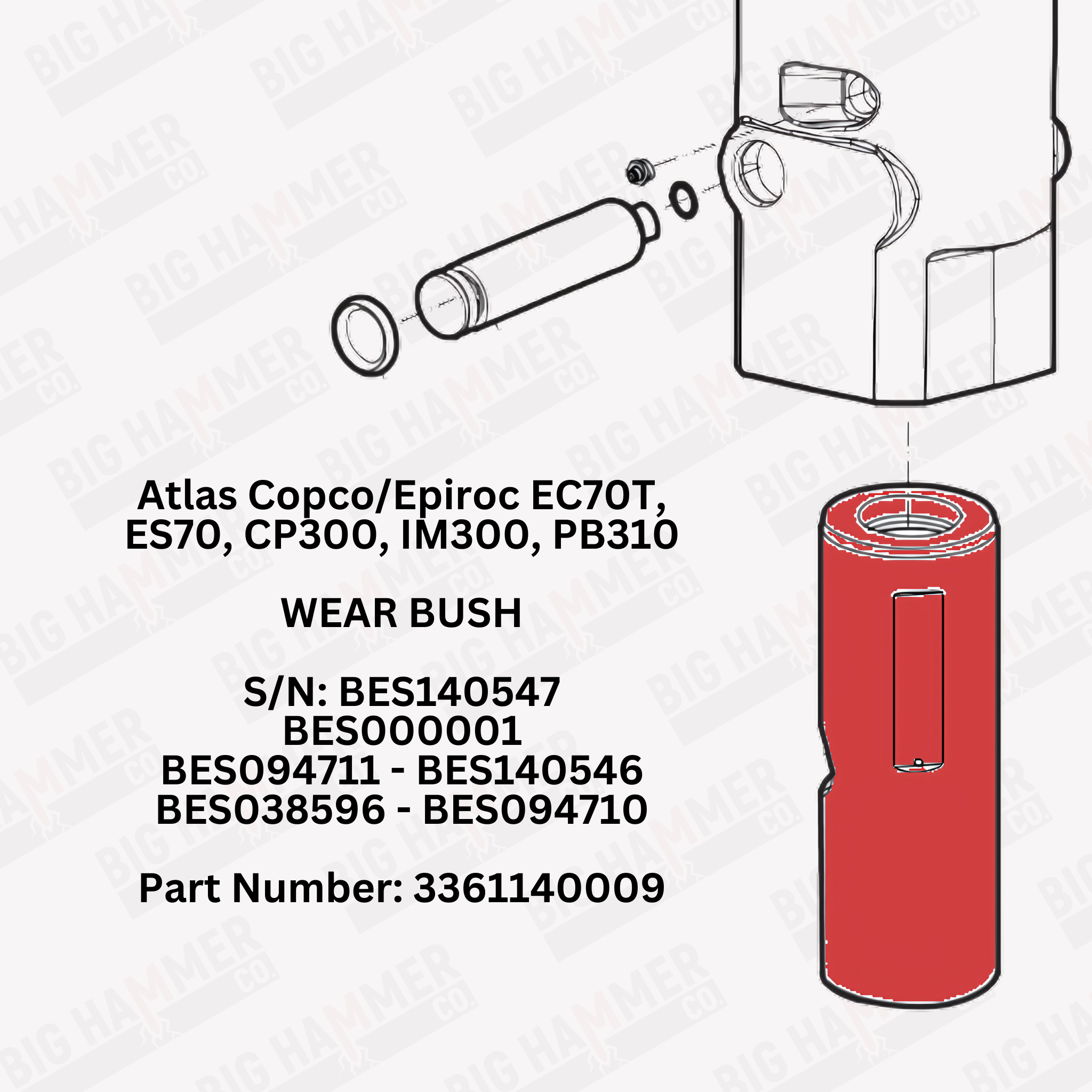 Atlas Copco/Epiroc EC70T, ES70, CP300, IM300, PB310 Lower Bushing