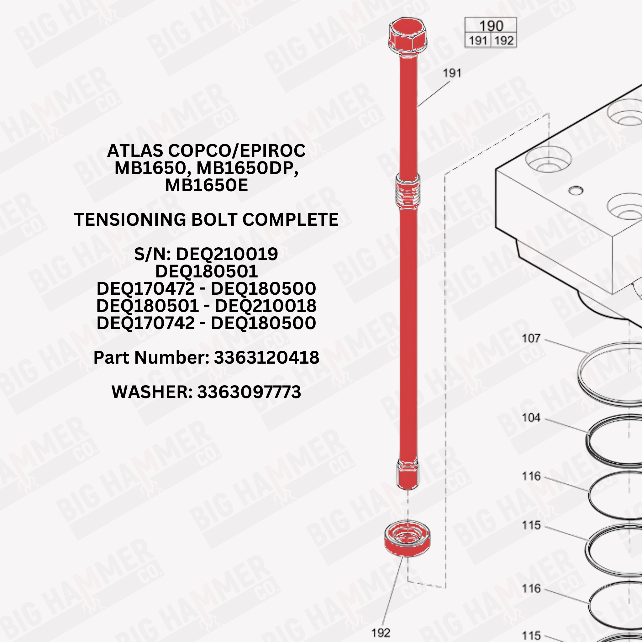 Atlas Copco/Epiroc MB1650, MB1650DP, MB1650E Side Bolt Complete