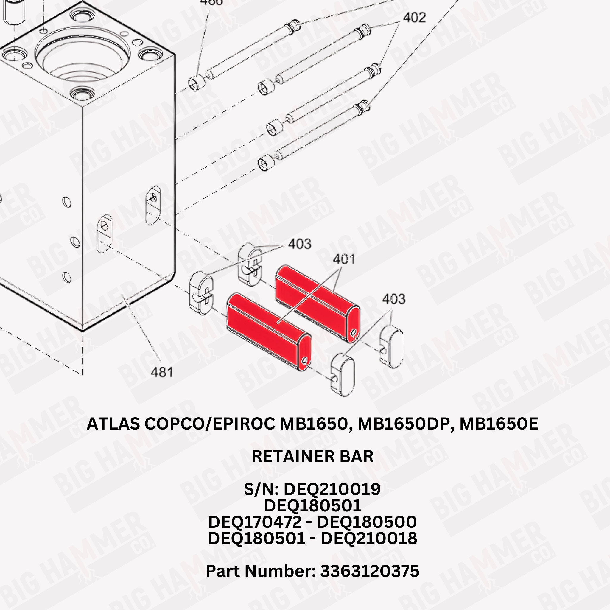 Atlas Copco/Epiroc MB1650, MB1650DP, MB1650E Retainer Bar