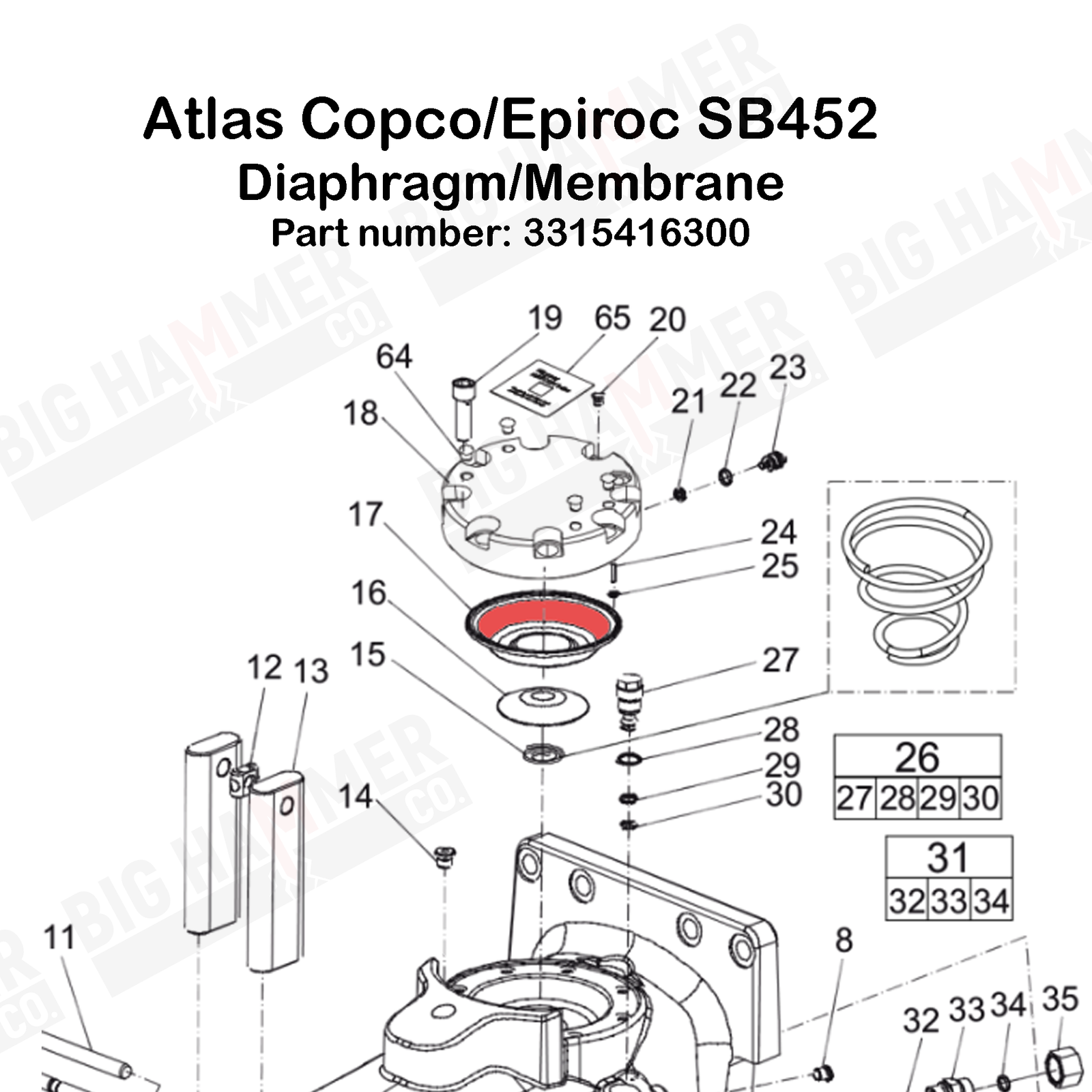 Atlas Copco/Epiroc SB452, SB452T, SB552, SB552T, SB702, SB1102 Diaphra